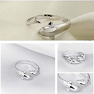 Chereda Vintage Dolphin Women Open Band Ring,Adjustable 925 Sterling Silver Plated Ring