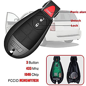 Keyless Entry Remote Control fit for 2008 2009 2010 2011 2012 Dodge Ram Journey Challenger Grand Caravan Jeep Grand Cherokee Commander Chrysler Town and Country (Set of 2)
