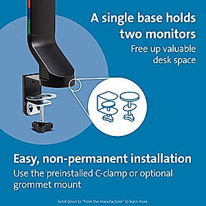 Kensington Dual Monitor Mount for Desk, C-clamp Vesa Monitor Stand Fits 2 Ultrawide Monitors Up to 27 Inches, Low Profile Monitor Stand, Height Adjustable Rotating Free Standing Monitor Arm, Black