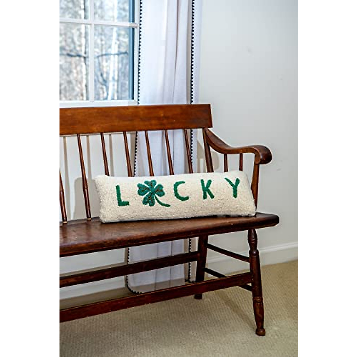 Chandler 4 Corners Artist-Designed Irish Clover Hand-Hooked Wool Decorative Throw Pillow (8” x 24”) St Patrick's Pillow for Couches & Beds-Easy Care, Low Maintenance St Patty's Day Shamrock Pillow