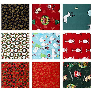 Fabrics 9Pcs Christmas Cotton Fabric Bundles Multi-Color Fabric Patchwork Christmas Tree Fat Quarters Precut Santa Claus Fabric Scraps for Christmas DIY Quilting Quilting Fabric