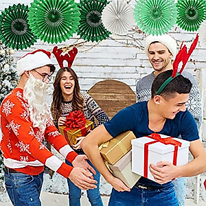 BEISHIDA Green White Party Decoration Hanging Honeycomb Round Paper Fans Kit for Dinosaur Theme Birthday Baby Shower Summer Forest Carnival St.Patrick's Irish Backdrop Party Supplies（11packs）