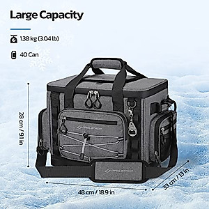 Maelstrom Soft Cooler Bag,Soft Sided Insulated Hard-Bottom Beach Ice Chest Large Leakproof Camping Portable Travel Cooler for Camping,Grocery Shopping,Gray,40 Can