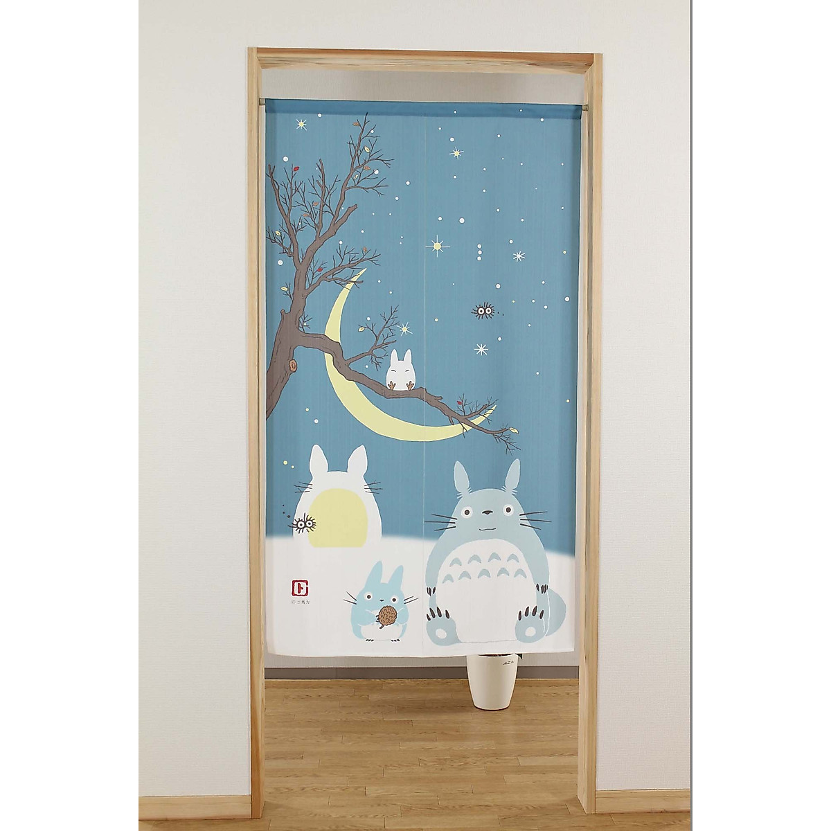 Studio Ghibli Totoro Noren Curtain Tapestry Winter Sky and Crescent Moon