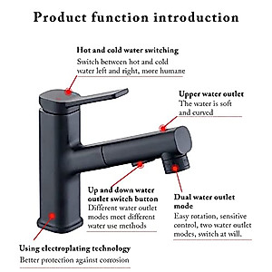 Bathroom Faucets with Pull Down Sprayer Single Handle Pull Out Bathroom Faucet Black Bathroom Sink Faucet Stainless Steel Bathroom Faucets Suitable for Hot and Cold Water