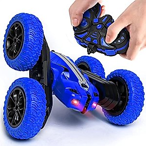 Zyerch RC Car, 4 Wheel Drive Stunt Car Toy for Kids, Hobby RC Crawlers, Double Sided Rotating 360°Remote Control Car, Dual-Color Headlights Blue/Red/Green,K-03B