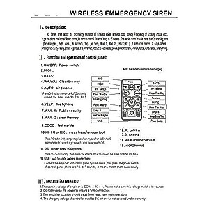 SMALLFATW Police Siren 20 Tones 130 DB 200 Watt, Dual 20A Auxiliary Switch, Wireless Remote USB Rechargeable 15M Control Range, Car PA System Speaker Horn, Emergency Siren for Car Truck Vehicles