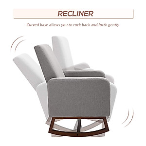 HOMCOM Accent Lounge Rocking Chair with Solid Curved Wood Base and Linen Padded Seat, Grey