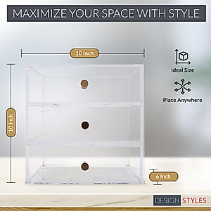 Papyrus Acrylic Vanity Organizer – 3 Drawer Desk Organizer with Gold Drawer Pulls – Clear Drawers for Bathroom, Desk, Vanity – Small Storage Cabinet