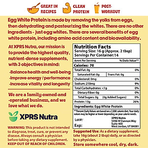 XPRS Nutra Egg White Protein Powder - Bulk Powdered Egg White Unflavored Protein Powder - 100% Egg Whites Powdered Eggs - Premium Meringue Powder Used for Egg White Powder Baking (1 Pound)