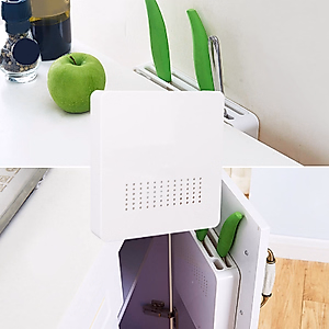 Topyond Knife Block Holder, Kitchen Wall Mounted Knife Storage Rack with 4 Slots, RV Under Cabinet Knife Storage with Screw and Double Sided Tape for Space Saving