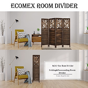 4 Panel Room Dividers, 6FT Carved Wood Room Divider Partition Room Dividers Wall Wooden Carved Folding Privacy Screens Foldable Panel Wall Divider for Office Restaurant, Rustic Brown