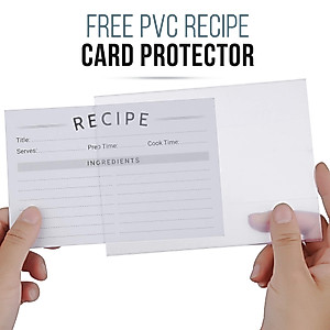Modern Recipe Cards (Set of 60) - 4x6” Double Sided Premium Thick Card Stock w/Bonus Measuring Chart and PVC Card Protector (4 x 6 inches)