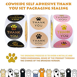 BLMHTWO 1500 Pieces Thank You Stickers for Packaging, Thank You Stickers Small Business Hot Stamping/Kraft Paper 1inch Cat Paw Party Gift Envelope Seals Birthday Gift Box