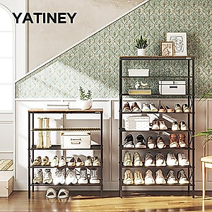 YATINEY 8 Tier Shoe Rack, Shoe Storage Organizer, Holds 32 Pairs of Shoes, Durable and Stable, for Entryway, Hallway, Closet, Dorm Room, Rustic Brown SS08BR