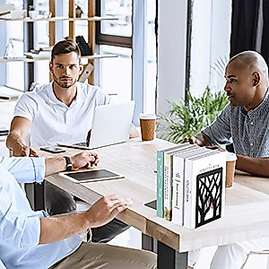 3 Pairs Metal Bookends for Shelves Decorative Tree Book Holder Leaf Bookends Geometrical Art Design Book Stopper for Book Divider Decorative Holder, Home, Office, School Supplies (Black, Tree Shadows)