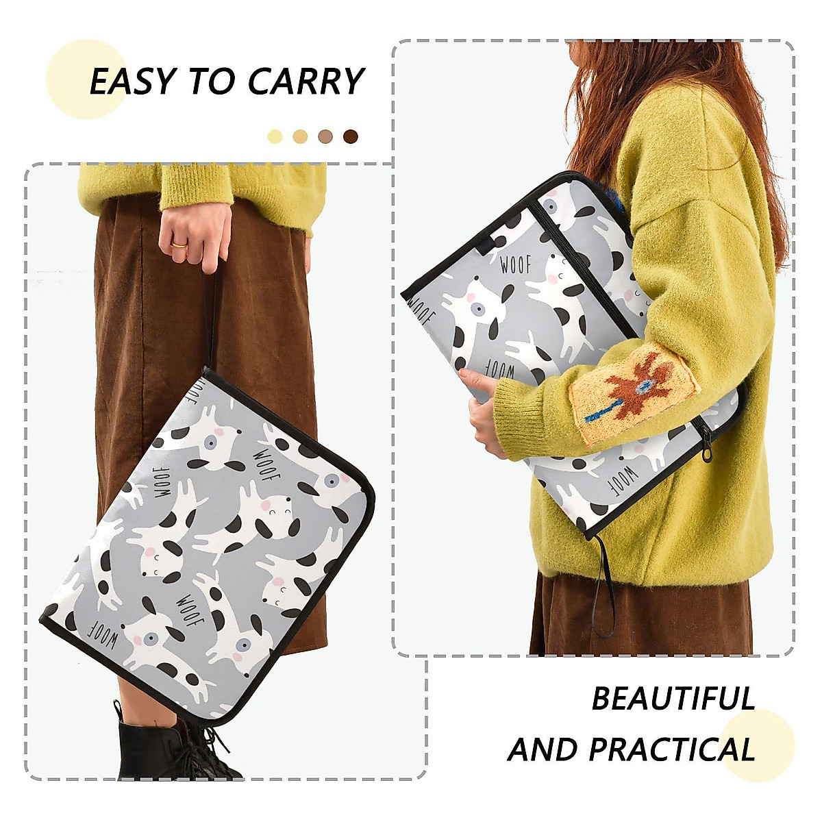 ZZKKO 13 Pockets Expanding File Folder Cute Dogs Animal Grey with Sticky Labels Accordion File Folder Document Organizer Letter Size A4 Papers Expandable File Keeper