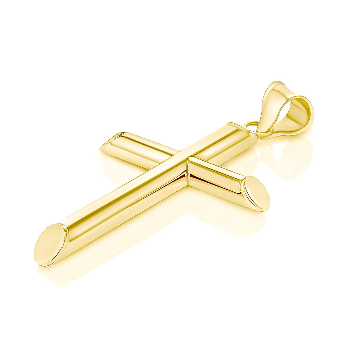 Ioka - 14K REAL Yellow Gold Classic Plain Cross Pendant Religious Medium Size Charm For Necklace or Chain
