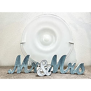 Mr & Mrs Wood Sign Wedding Decorations for Bride & Groom Reception Head Table. Wooden Letters for Married Couple's Centerpiece, Engagement & Bridal Shower Party Or Wedding Cake Table. (Rustic Blue)