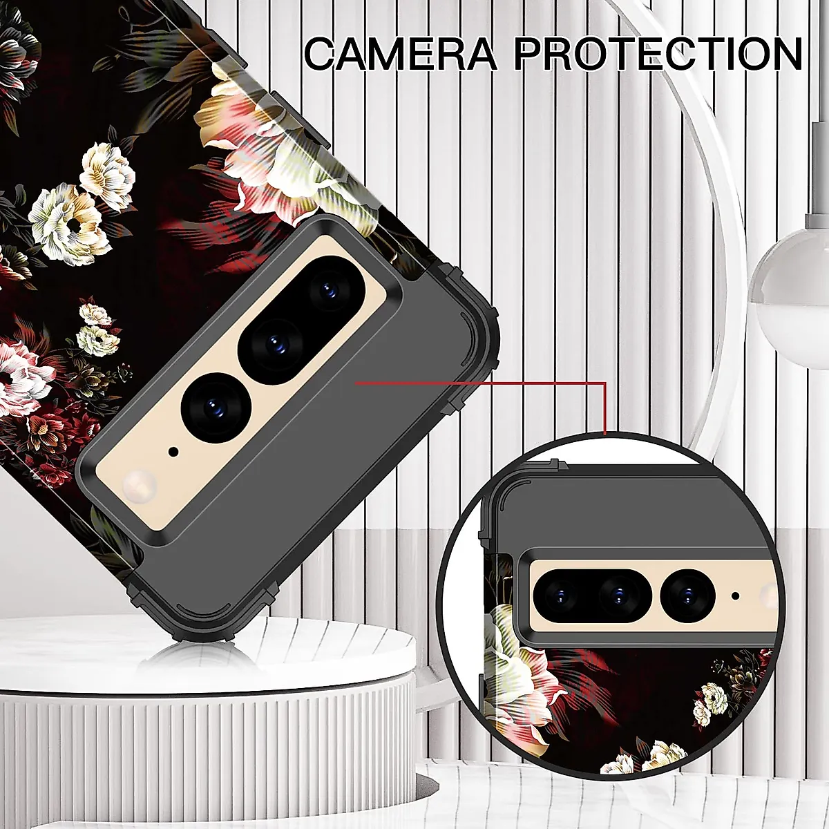 LONTECT for Google Pixel 7 Pro 5G Case Floral Shockproof Heavy Duty 3 in 1 Hybrid Sturdy High Impact Protective Cover Girls Women Case for Google Pixel 7 Pro 2022,White Flower