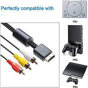 TENINYU Audio Video RCA Cable - Game Console Composite Accessories Connection AV Cable for PS1 PS2 PS3, 6FT