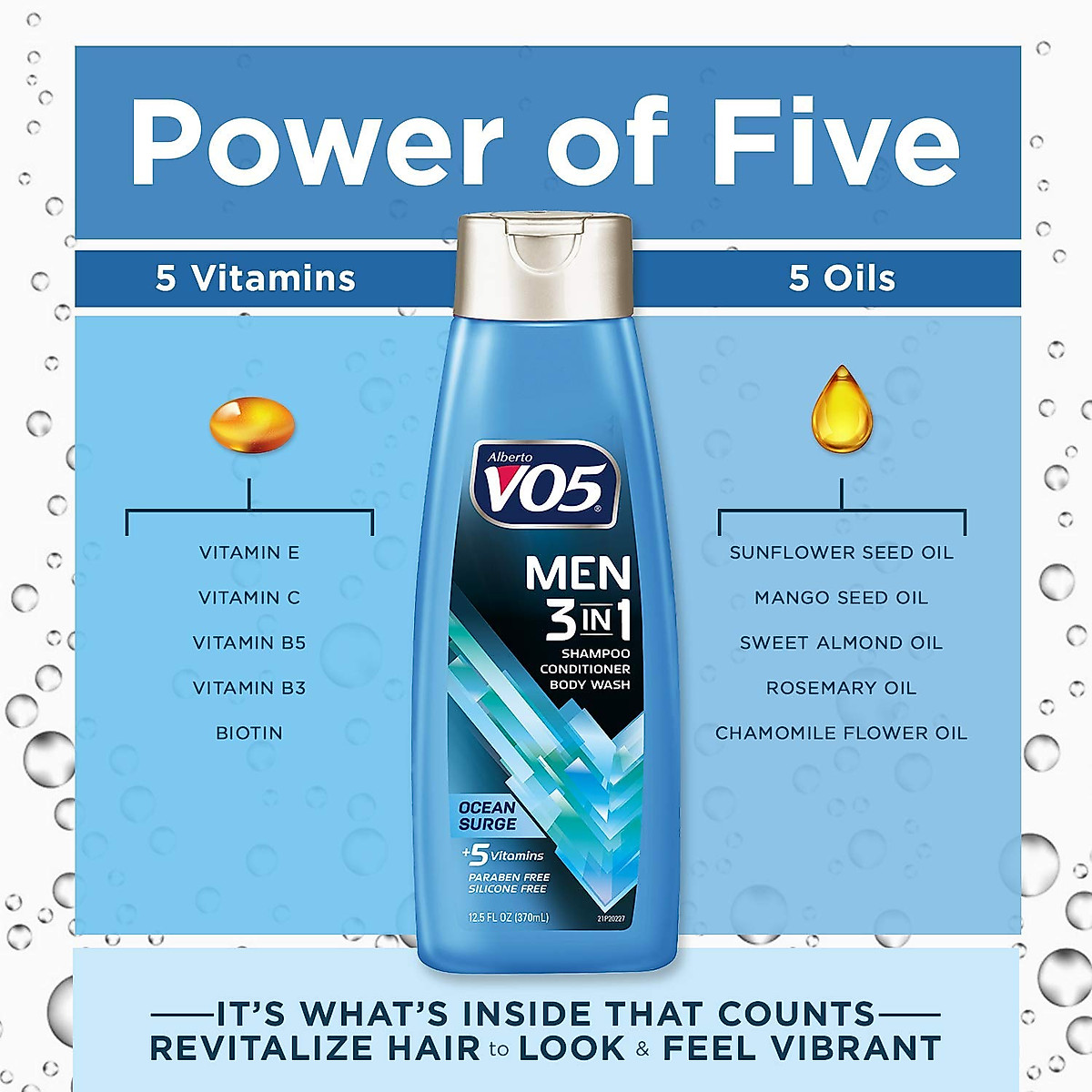VO5 Mens 3-IN-1 Shampoo Conditioner and Body Wash - 12.5 Oz - Ocean Surge - 5 Essential Vitamins to Help Nourish and Hydrate Your Hair and Skin- Vitamin A, H, C, B5 and B3