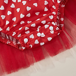 Yccutest Newborn Infant Baby Girl Valentines Day Bodysuit Outfit Toddler Onesie Sleeveless Heart Ruffle Romper Dress Headband (Red Romper Tulle Dress, 0-6 Months)
