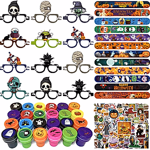Generic Halloween Party Favors Halloween Toys - 160Pcs Halloween Supplies Favors Halloween Slap Bracelets Halloween Stickers Halloween Stamps for Kids Halloween Party Favor Halloween Treat Bags Gifts
