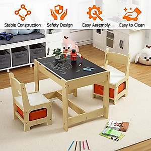 Bophy Kids Table and Chair Set, 3 in 1 Children Activity Table w/Storage, Removable Tabletop, Blackboard, 3-Piece Toddler Furniture Set for Art, Crafts, Drawing, Reading, Playroom (Natural)