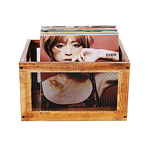 AMMKARE Vinyl Record Storage Crate Wooden Record Holder, Wooden LP Record Storage Box Album Shelf Vinyl Record Storage Cube Record Record Organizer Box Storage