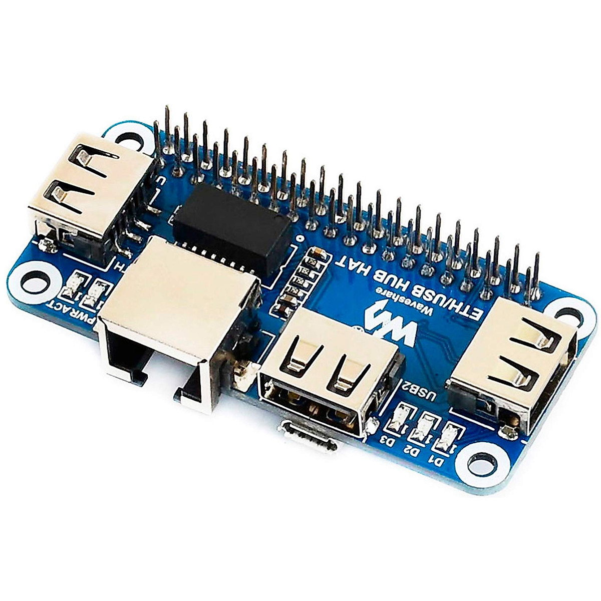 Ethernet/USB HUB HAT Expansion Board for Raspberry Pi 4B/3B+/3B/2B/Zero/Pi Zero W/Pi Zero 2W,with RJ45 10/100M Ethernet Port (Based on RTL8152B Chip) and Three USB Ports,Compatible with USB2.0/1.1