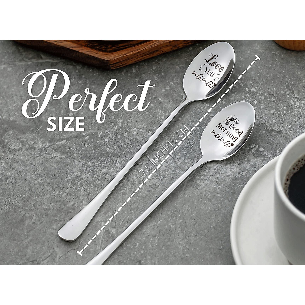 Nana Gifts, Nana Spoon, 2 Pcs Stainless Steel Engraved Coffee Spoons, Good Morning Nana