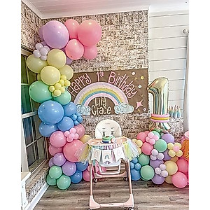 Pastel Balloon Garland Arch Kit, 142pcs Pastel Balloons Macaron Rainbow Balloons Ice Cream Foil Party Balloons for Baby Shower Girls Birthday Ice Cream Theme Party Decorations