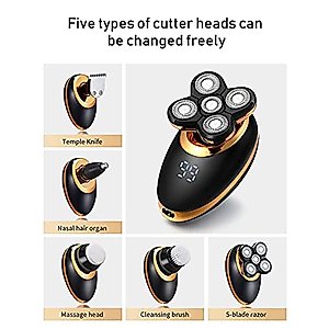 Electric Shavers for Men - 5 in 1 Bald Head Shavers for Men, 5D Floating Cordless USB Rechargeable Rotary Razor Multifunctional Grooming Kit Beard Trimmer Waterproof Wet and Dry with LED Display