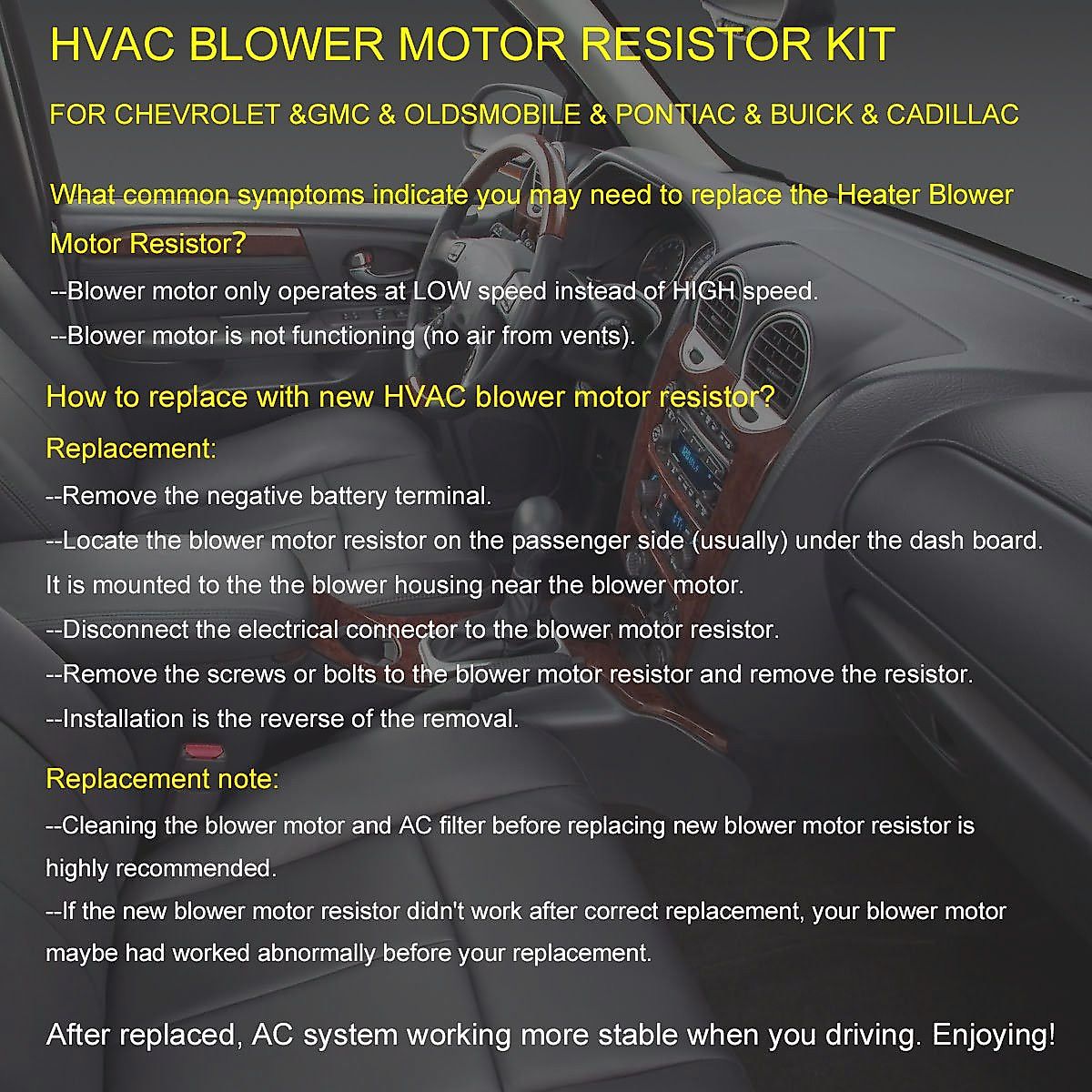 15-81773 HVAC Fan Blower Motor Resistor Kit with Harness Compatible with Chevy Silverado Tahoe Suburban Avalanche Trailblazer GMC Sierra Envoy Yukon XL Replaces 89018778, 89019351, 19260762, RU-631