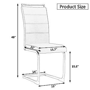 Baysitone Modern Dining Chairs Set of 4, PU Faux Leather High Back Upholstered Dining Room Side Chair with Horizontal Stripe Backrest Design for Kitchen Living Room Vanity Patio Dinner Chairs, Grey