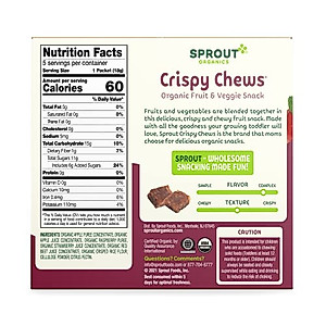Sprout Organic Baby Food, Stage 4 Toddler Fruit Snacks, Red Fruit Beet & Berry Crispy Chews, 0.63 Oz Single Serve Packs (20 Count)