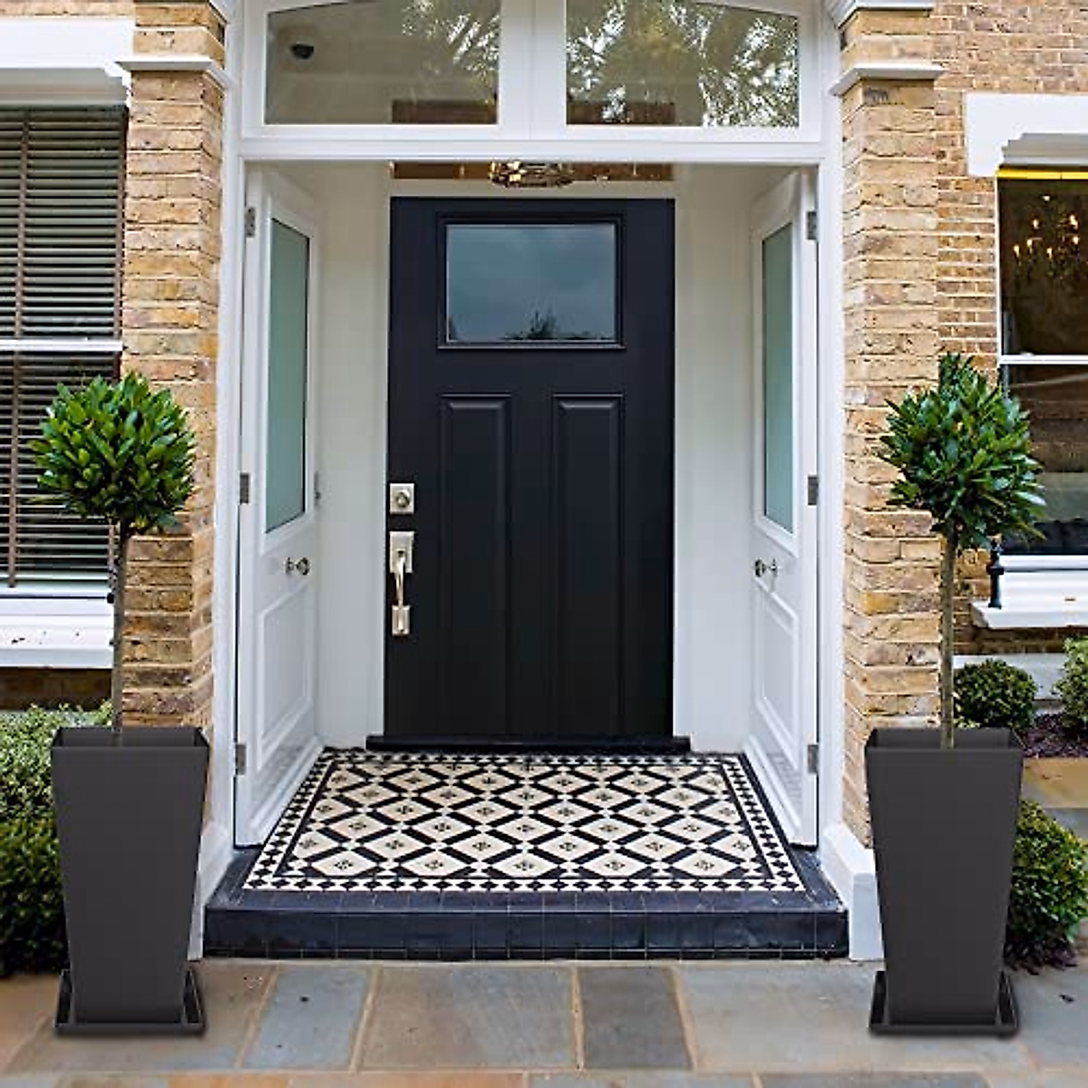 Elevens Tall Planters 30 Inch Tapered Square Planters Garden Flower Pots,Large Planter for Patio,Indoor/Outdoor Planter with Tray Black-2 Pack