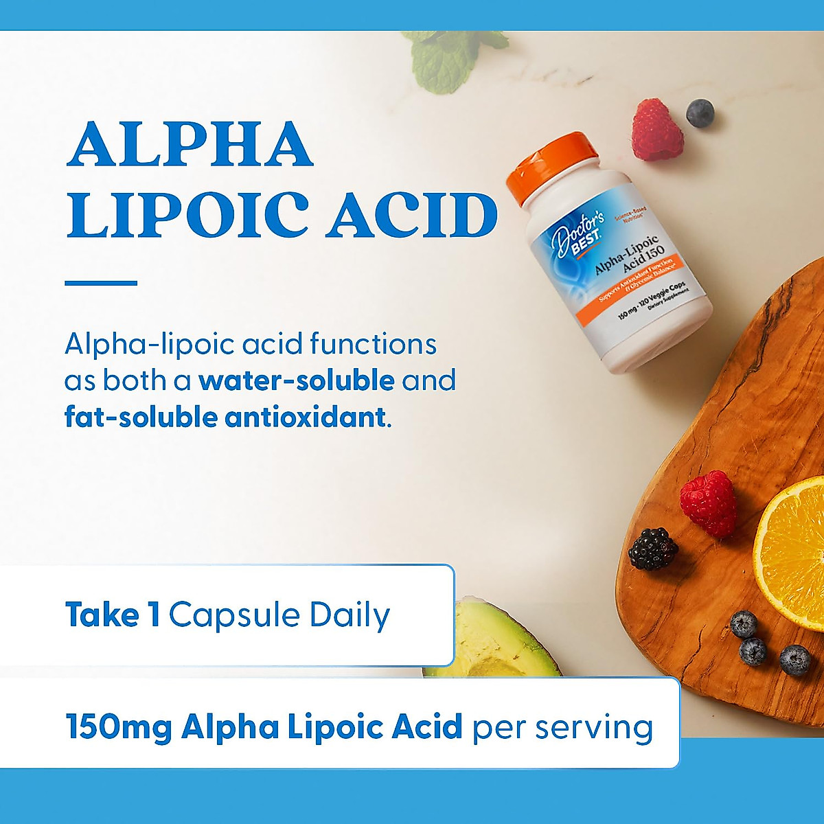 Doctor's Best Alpha-Lipoic Acid 150, Helps Support Glucose Metabolism and Regenerate Antioxidants* Non-GMO, Gluten Free, Vegan, Soy Free, 150mg, 120 Veggie Caps