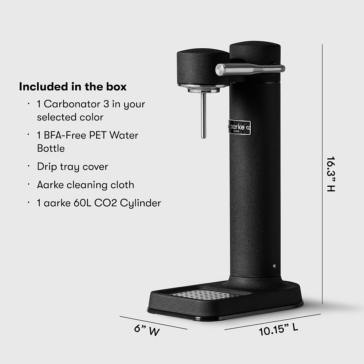 aarke Carbonator lll with CO2 Cylinder, Sparkling & Carbonation Water Machine, Stainless Steel with PET BPA-Free Reusable Bottle Volume 800 mL (Matte Black)