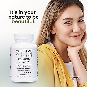 WESOLVESKIN Pure Hydrolyzed Collagen Peptides | Premium Multi Collagen Capsules or Pills for Men & Women | Contains Type I, II, III, V, X | Healthy Hair, Skin, Nails, Bones | Gluten-Free (90 Capsules)