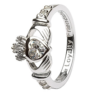 April Birth Month Silver Claddagh Ring LS-SL90-4 - Size: 4.5 Made in Ireland.
