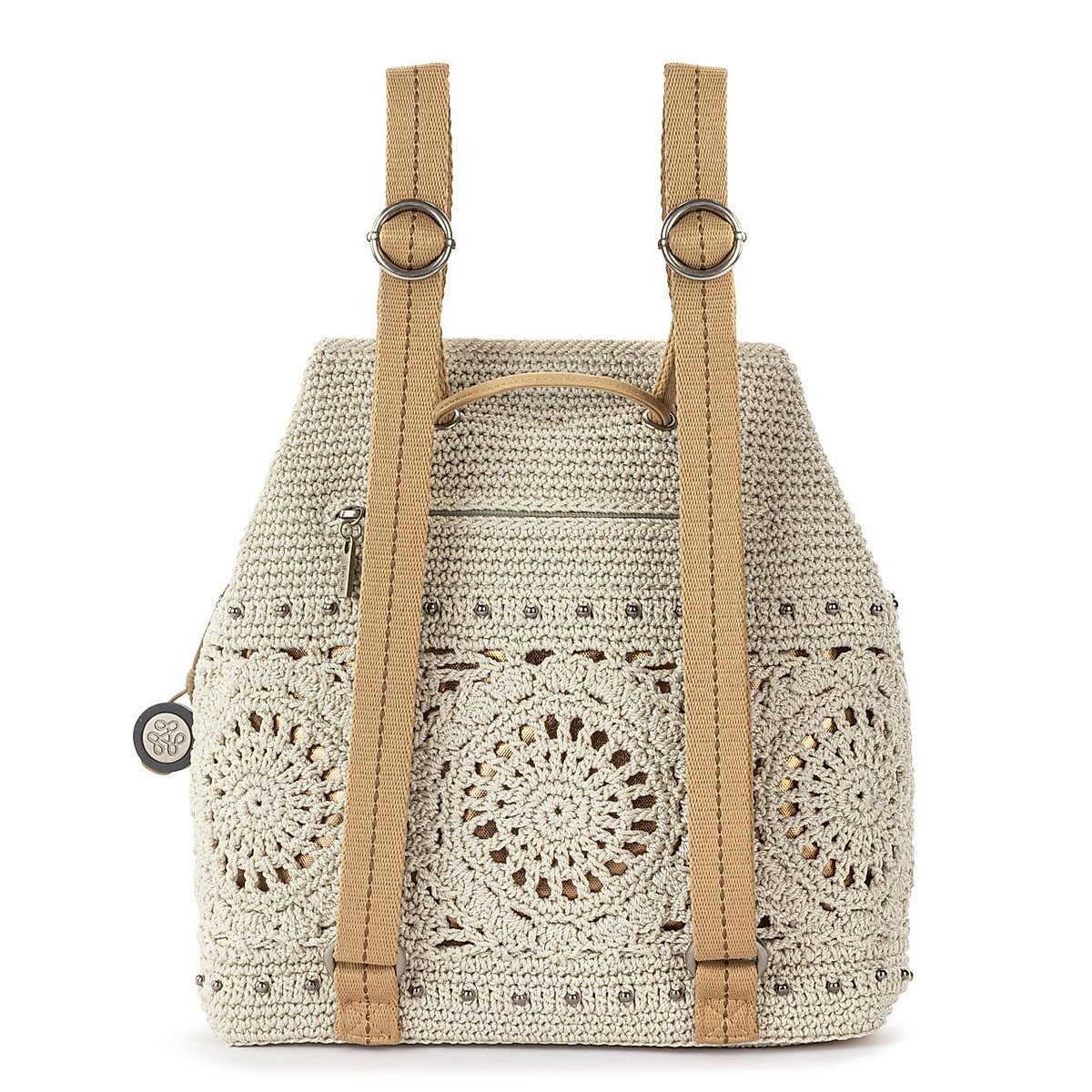 The Sak Sayulita Backpack in Leather, Adjustable, Removable Straps, Natural Medallion
