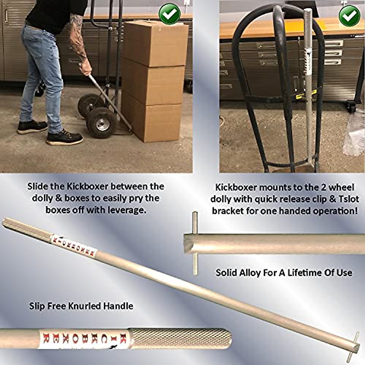 Keyfit Tools Kickboxer Hand Truck Dolly Box Leverage Bar Slide Boxes Off Your 2 Wheeled Dolly from The Bottom for Neatly Stacked Moving/Shipping Boxes Hook Boxes to Tilt Backward