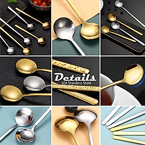 9 PCS Coffee Spoons Espresso Teaspoon, PBIEHSR Stainless Steel Tea Spoon Two Different Lengths Dessert Spoons for Stirring Drink Mixing Milkshake (Gold)