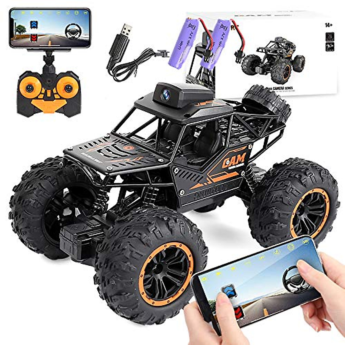 RC Car Remote Control Car with 720P HD FPV Camera, 1/18 Scale Off-Road Remote Control Truck Gravity Sensor Rc Truck, High Speed Monster Trucks for Kids Adults Gift for Boys and Girls