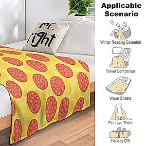 Pepperoni Pizza Pattern Flannel Fleece Throw Blanket Soft Warm Lightweight Fuzzy Plush Blankets for Bed Couch Sofa 70"x80"