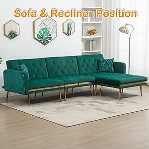 Pvillez Sectional Sofa Futon Sofa Bed Convertible Sleeper Sofa Couch w/Chaise Lounge,Ottoman L-Shape Convertible Couches for Living Room Button Tufted Back Velvet Couch w/Golden Legs