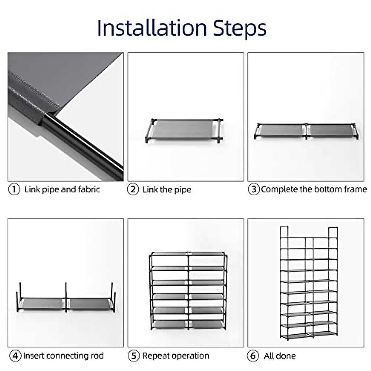 HODYANN 10 Tiers Shoe Rack, 40 Pairs Shoe Rack Organizer, Space Saving Non-Woven Fabric Large Metal Shoe Shelf, Stackable Shoe Rack for Closet, Black (Black10-D)