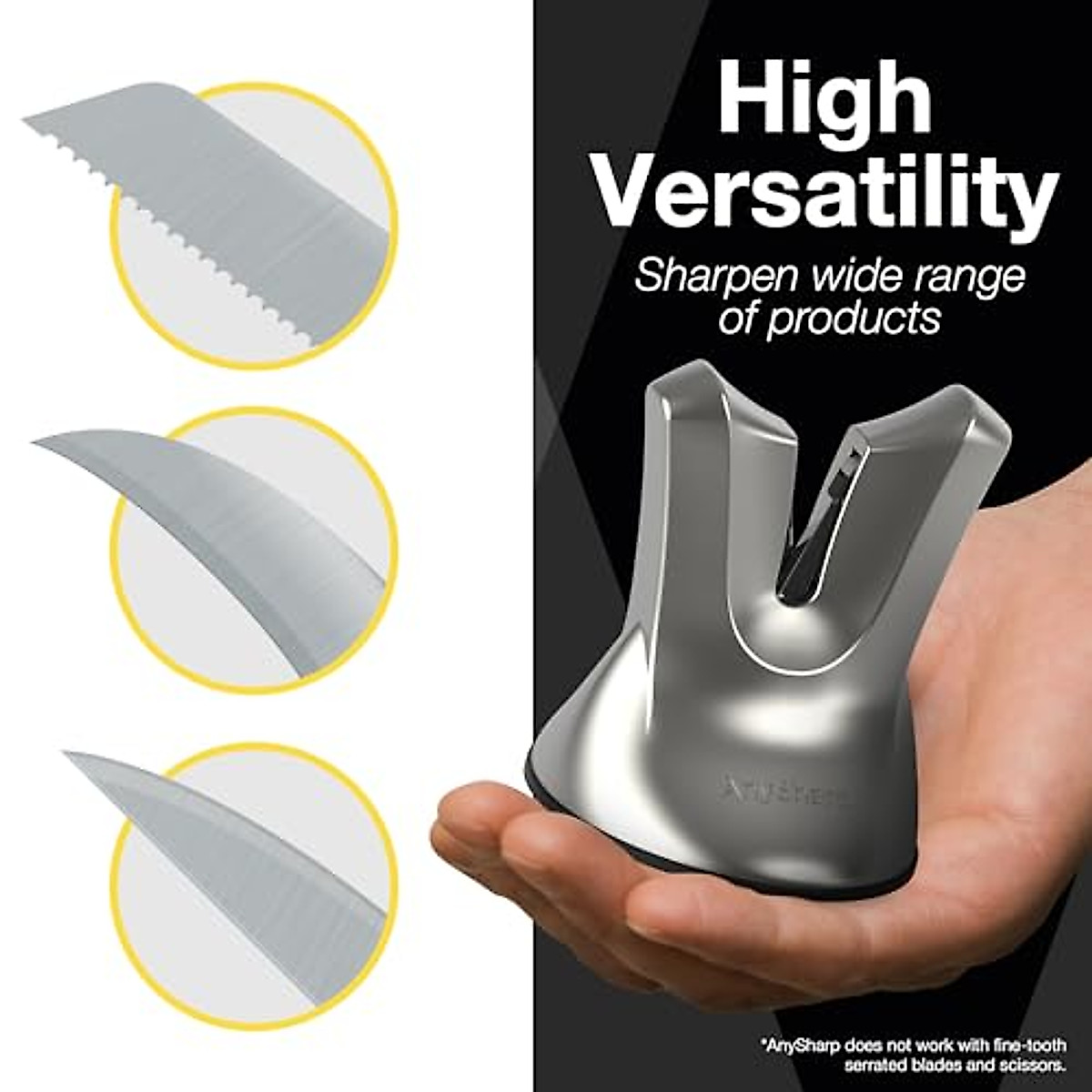 AnySharp XBlade Professional Knife Sharpener with PowerGrip - Hands-Free and Secure - Satin Silver